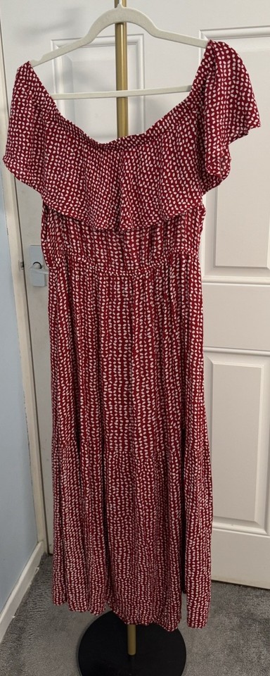 Papaya Red Spotty Red & White On/off Shoulder Long Dress Size 16 | eBay UK