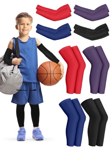 8 Pairs Kids Compression Leg Sleeve and Compression Arm Sleeve Set Non ...
