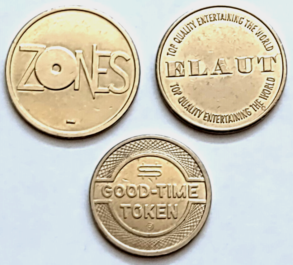 Token Lot Of 3 Arcade Elaut Zones Good Time Token Copper Nickel .875 ...