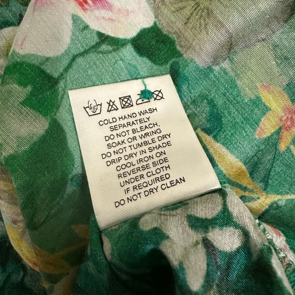 CIENNA Silk Shirt Womens Sz S Green Floral Button Up Roll Tab Sleeve ...