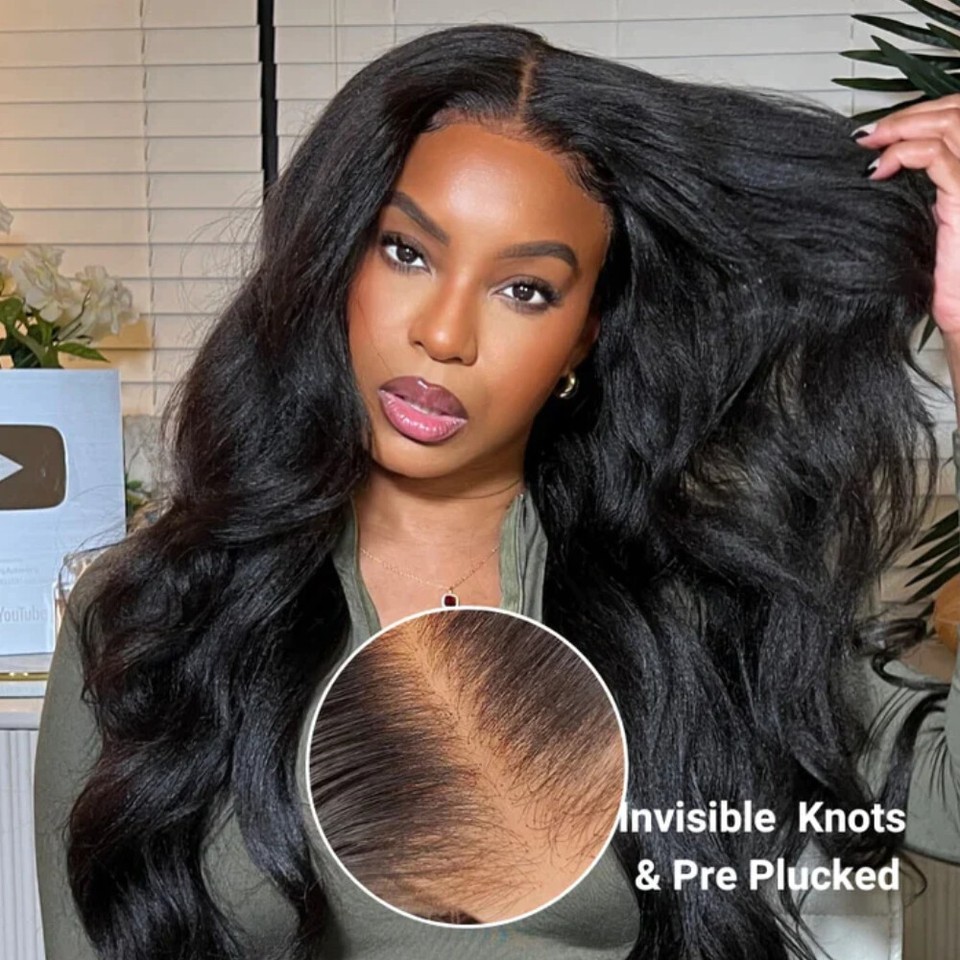 UNice Malaysian Yaki Straight Pre Cut Lace Human Hair Wig Bye Bye Knots ...