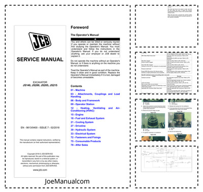 JCB JS140 JS200 JS205 JS215 Excavators Service Manual 9813/0400 PDF | eBay