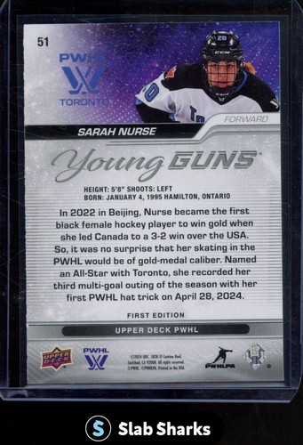 2024 UPPER DECK PWHL SARAH NURSE #51 YOUNG GUNS YG ROOKIE RC FIRST ...