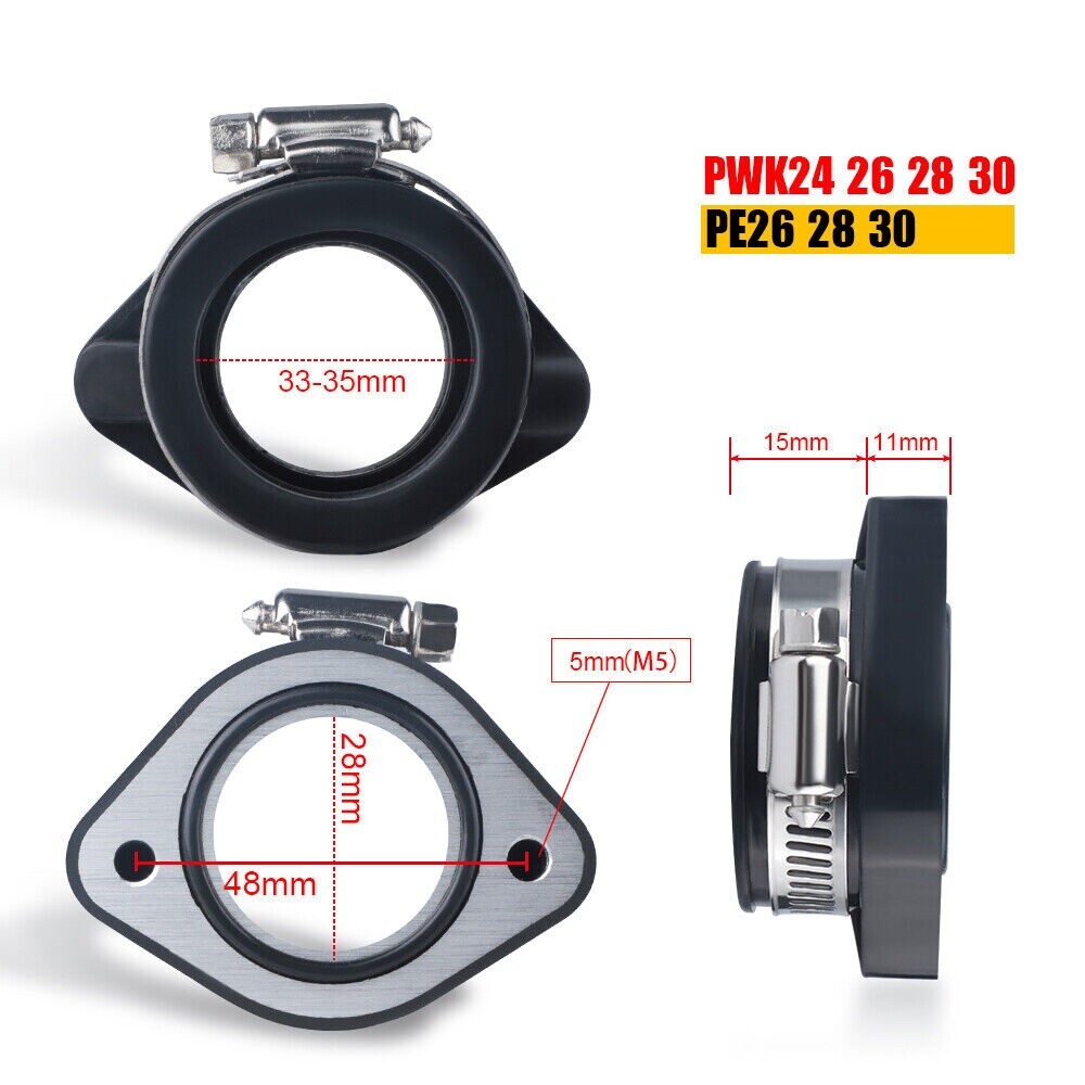 Carburetor Flange Manifold Intake Adapter For 24mm 26mm 28mm 30mm PWK ...