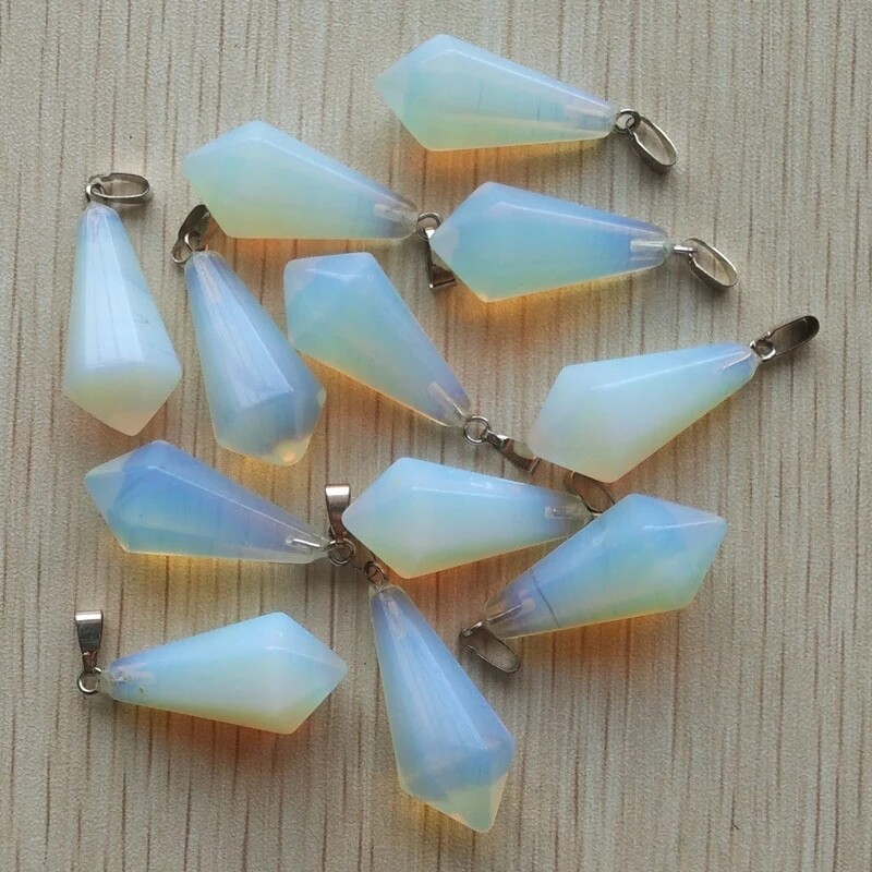 Natural Opal Stone 12pcs Hexagonal Pyramid Pendants for Jewelry Making ...