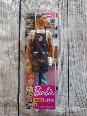 Barbie Doll Ken Career Doll Barista Coffee 2018 NEW Mattel Hipster Man ...