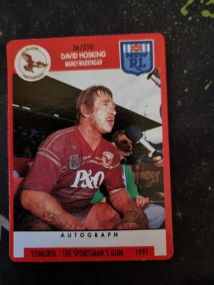 Stimorol 1991 NSW Rugby League Card number 36 David Hosking Manly ...