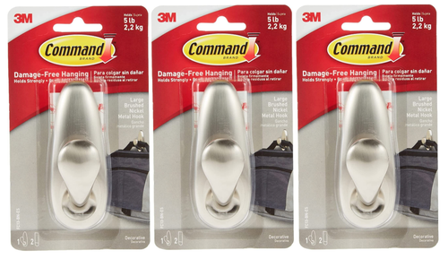 3M Command Hook Large 5 lb Brushed Nickel Metal Wall Strip 3 Pack | eBay