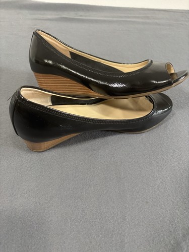 Cole Haan Air Tali Wedge Open Toe Shoes Size 7.5B D37486 Black Patent ...