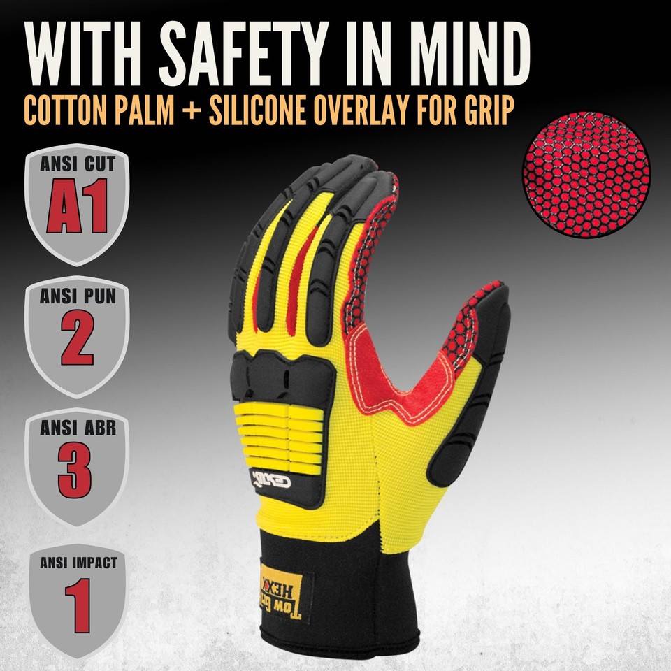 3104, Impact Gloves (1,3,10,50 Pairs) Fabric Palm with Silicone Overlay ...