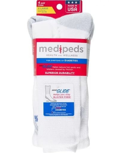 MediPeds Diabetic NanoGlide Crew Casual Socks, X-Large, 4 Pairs | eBay