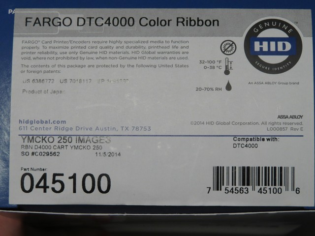 Fargo 045100 DTC4000 Full Colour ID Card Printer Ribbon YMCKO - 45100 ...