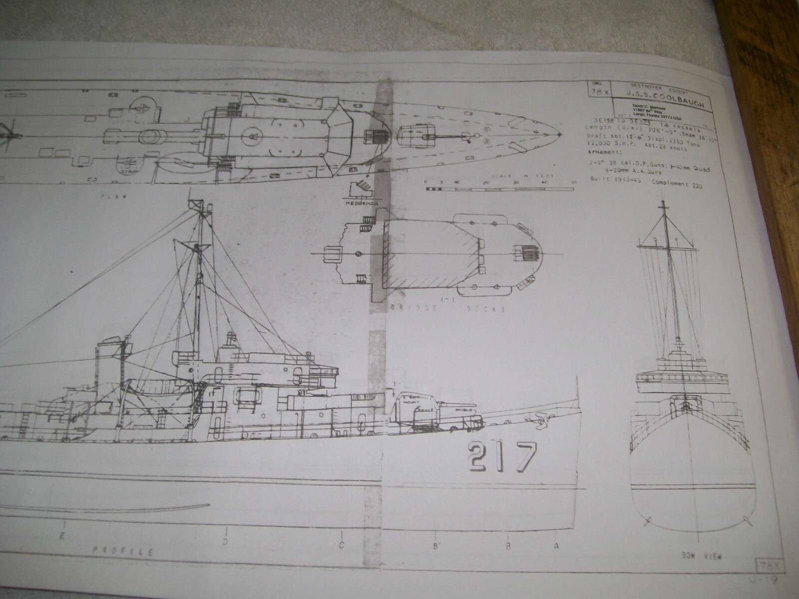 USS COOLBAUGH DE 217 ships plan | eBay