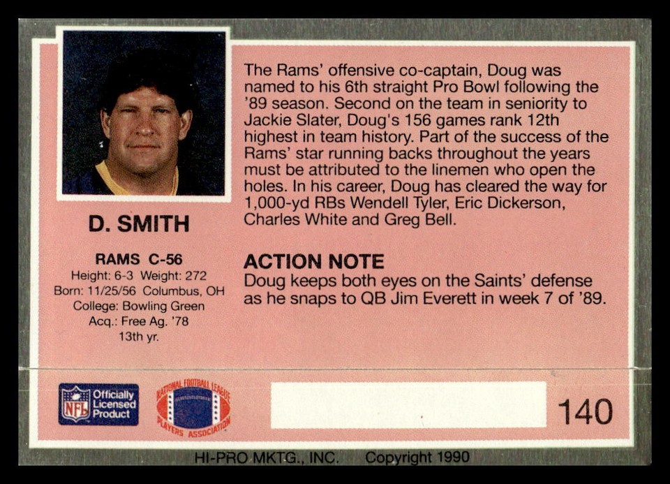 1990 Action Packed 140 Doug Smith Los Angeles Rams Football Card | eBay