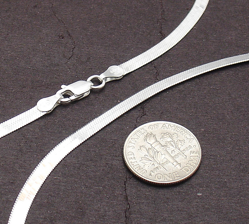 16" Reversible Textured Shiny Herringbone Chain Necklace Solid Sterling ...