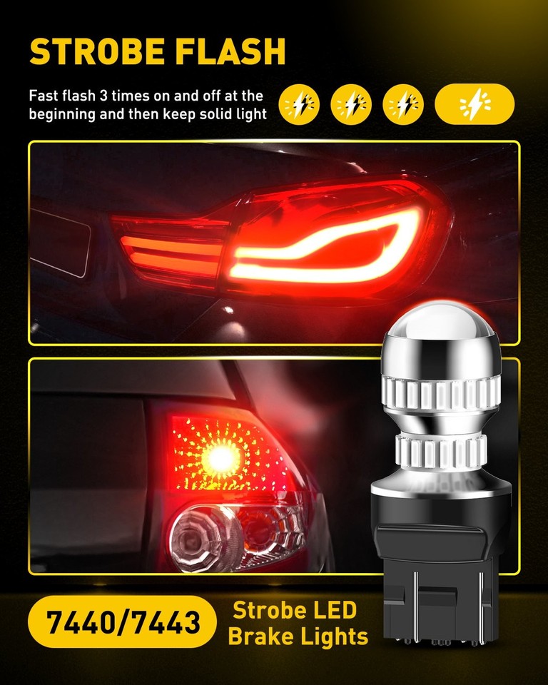 7443 Red LED Strobe Flashing Blinking Brake Light Parking Safety ...