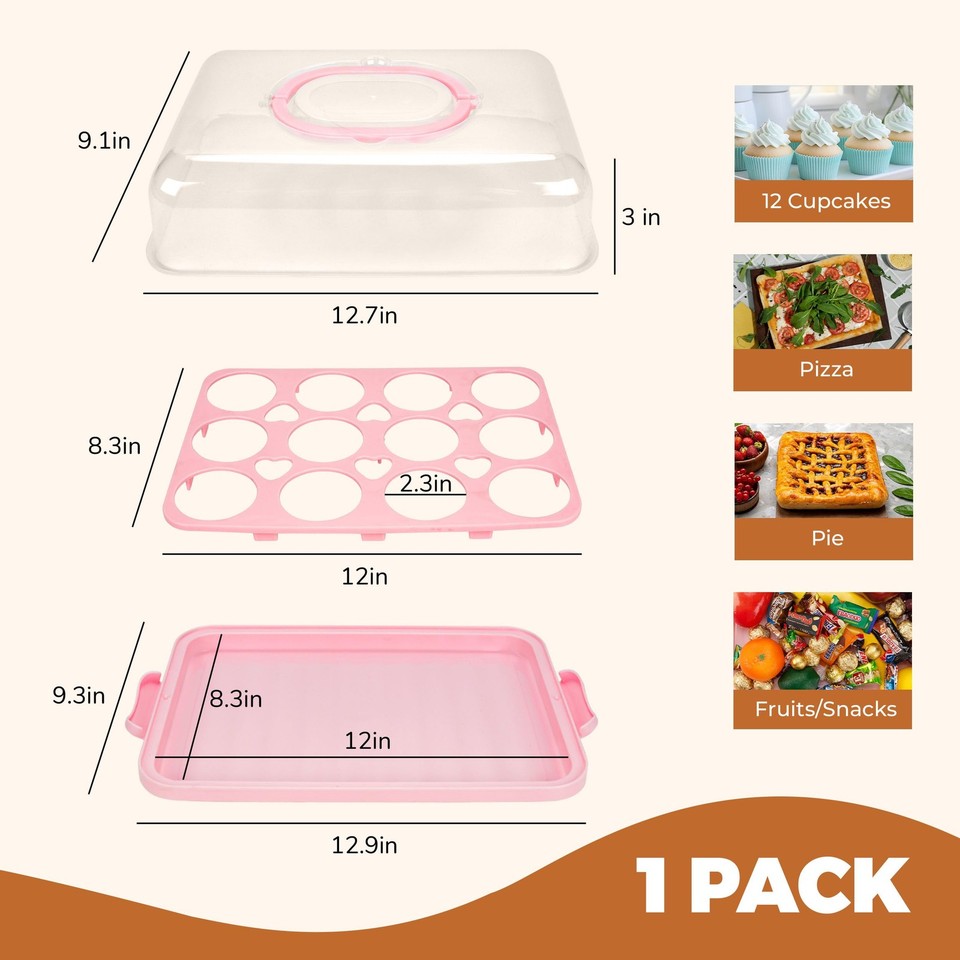 Cupcake Containers with Lid Rectangular Cake Carrier 3-in-1 ...