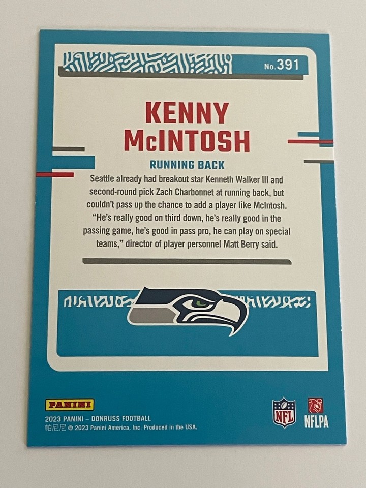2023 Panini Donruss Rated Rookie Kenny McIntosh #391 Press Proof Blue ...