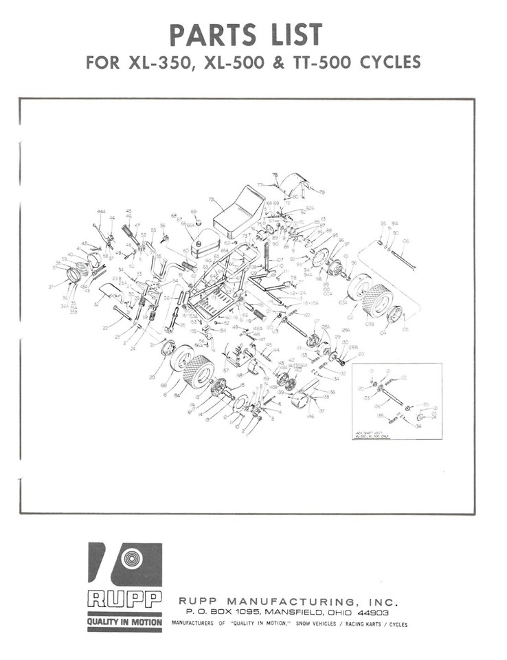 Rupp Roadster C-250 C-350 XL-350 XL-500 TT-500 Minibike Manual Part ...