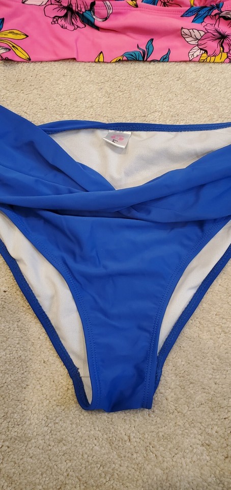 Womens 2 piece bikini v style mid rise bottoms and fuschia hot pink ...