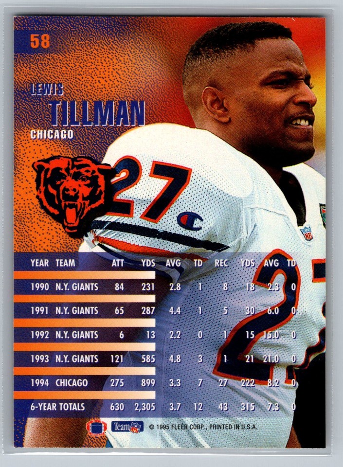 1995 Fleer Football #58 Lewis Tillman Chicago Bears | eBay