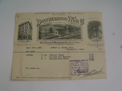 Very Rare Brotherhood Wine Co. Engraved Receipt (1902) | eBay