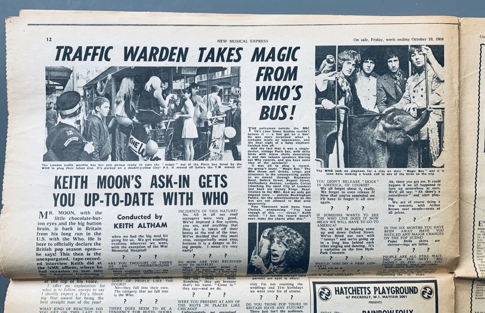 NME 1968 UK Magazine JIM MORRISON THE DOORS Jimi Hendrix THE WHO Keith ...