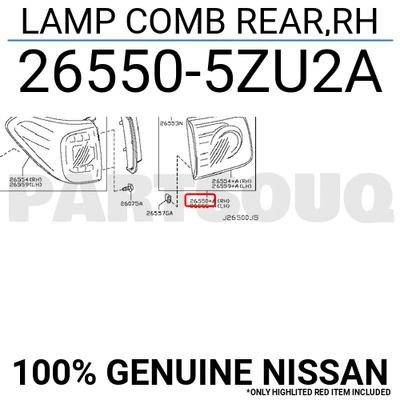 265505ZU2A Genuine Nissan LAMP COMB REAR,RH 26550-5ZU2A | eBay
