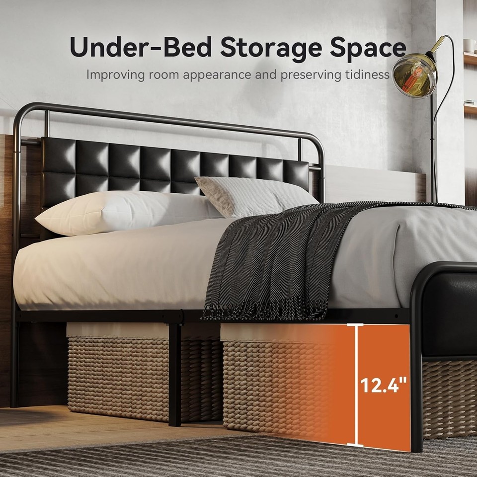 Queen Size Bed Frame, Platform Bed Frame w/Upholstered Headboard 12 ...