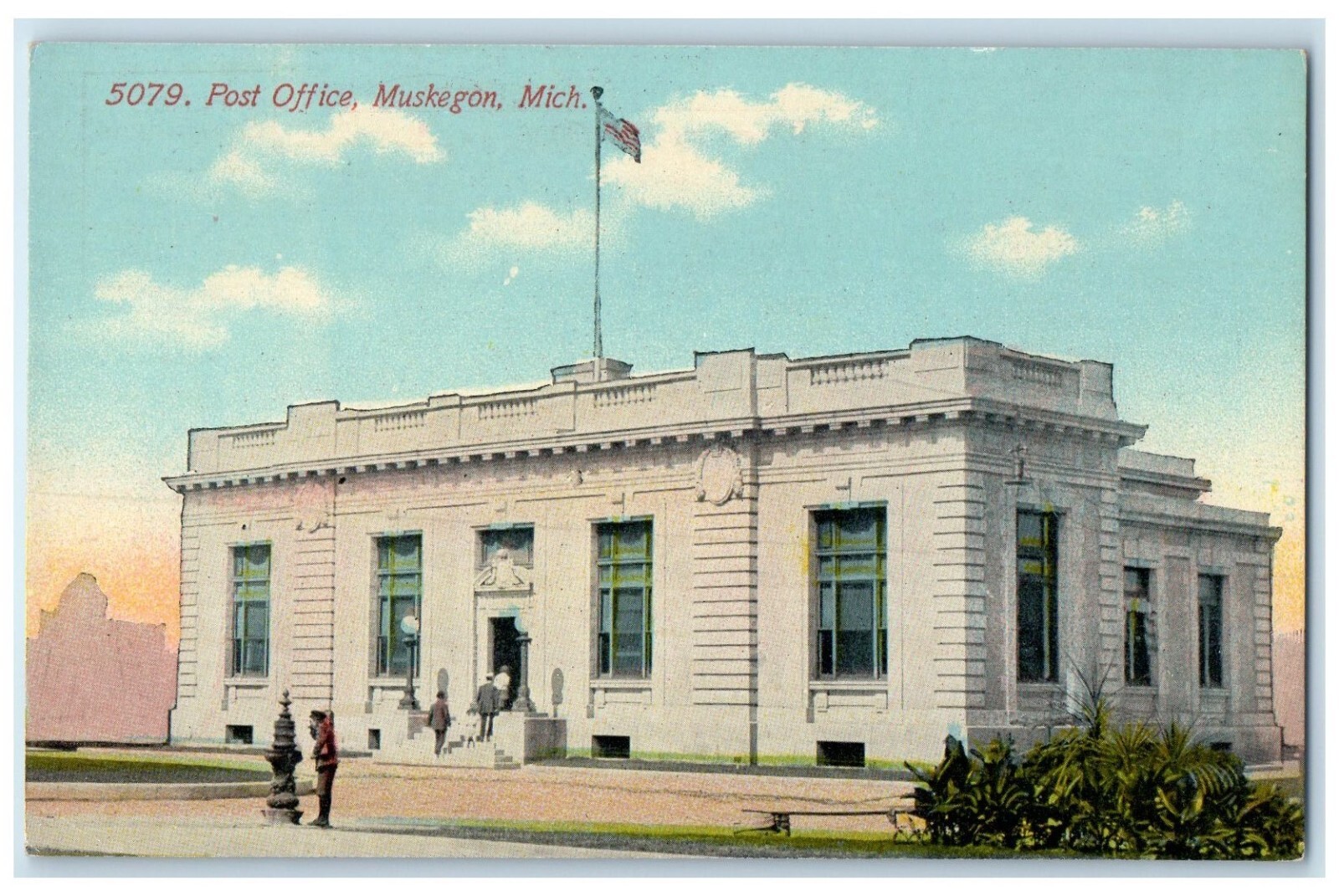 Muskegon Michigan MI Postcard Post Office Building Scene Street c1910's ...