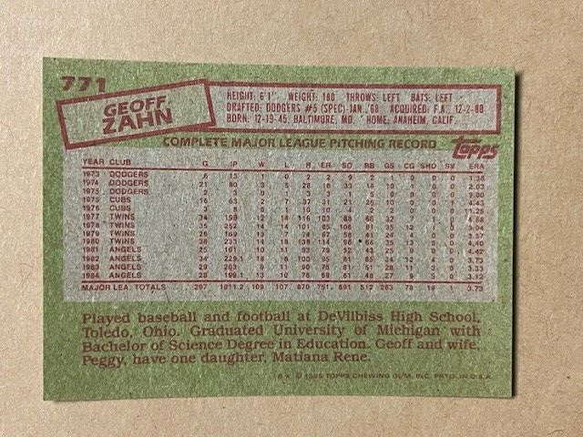 Geoff Zahn ~ 1985 Topps #771 California Angels - | eBay