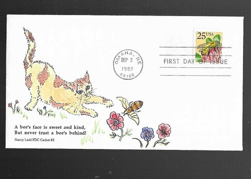 US FDC FIRST DAY COVER HONEY BEE 1988 CAT HAND PAINTED NANCY LADD | eBay