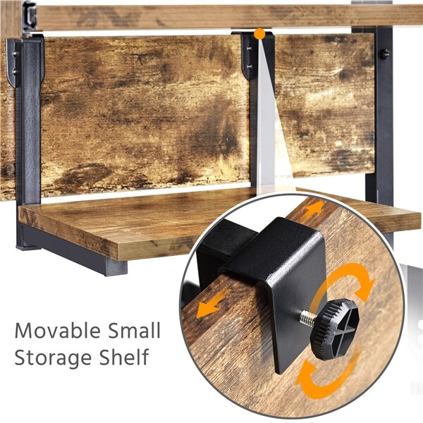 3 Tier Rolling Computer Desk w/Printer Shelf Keyboard Tray Rustic ...