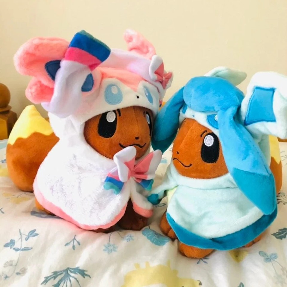 2 New Pokemon Plush Doll Eevee Glaceon Sylveon Doll Toys 8in Cape ...