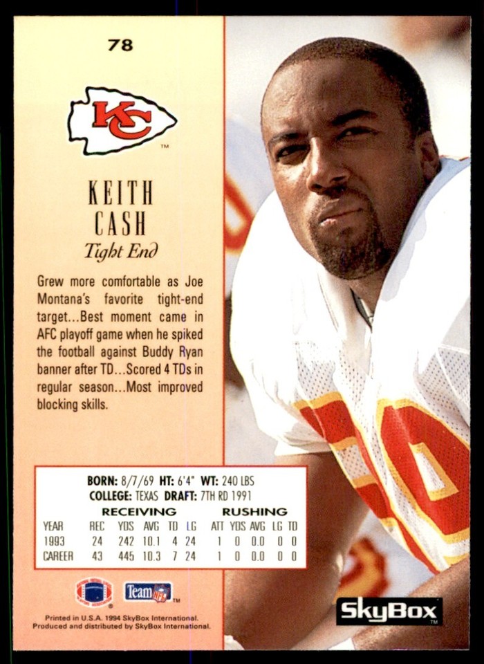 1994 Skybox Keith Cash Kansas City Chiefs #78 | eBay