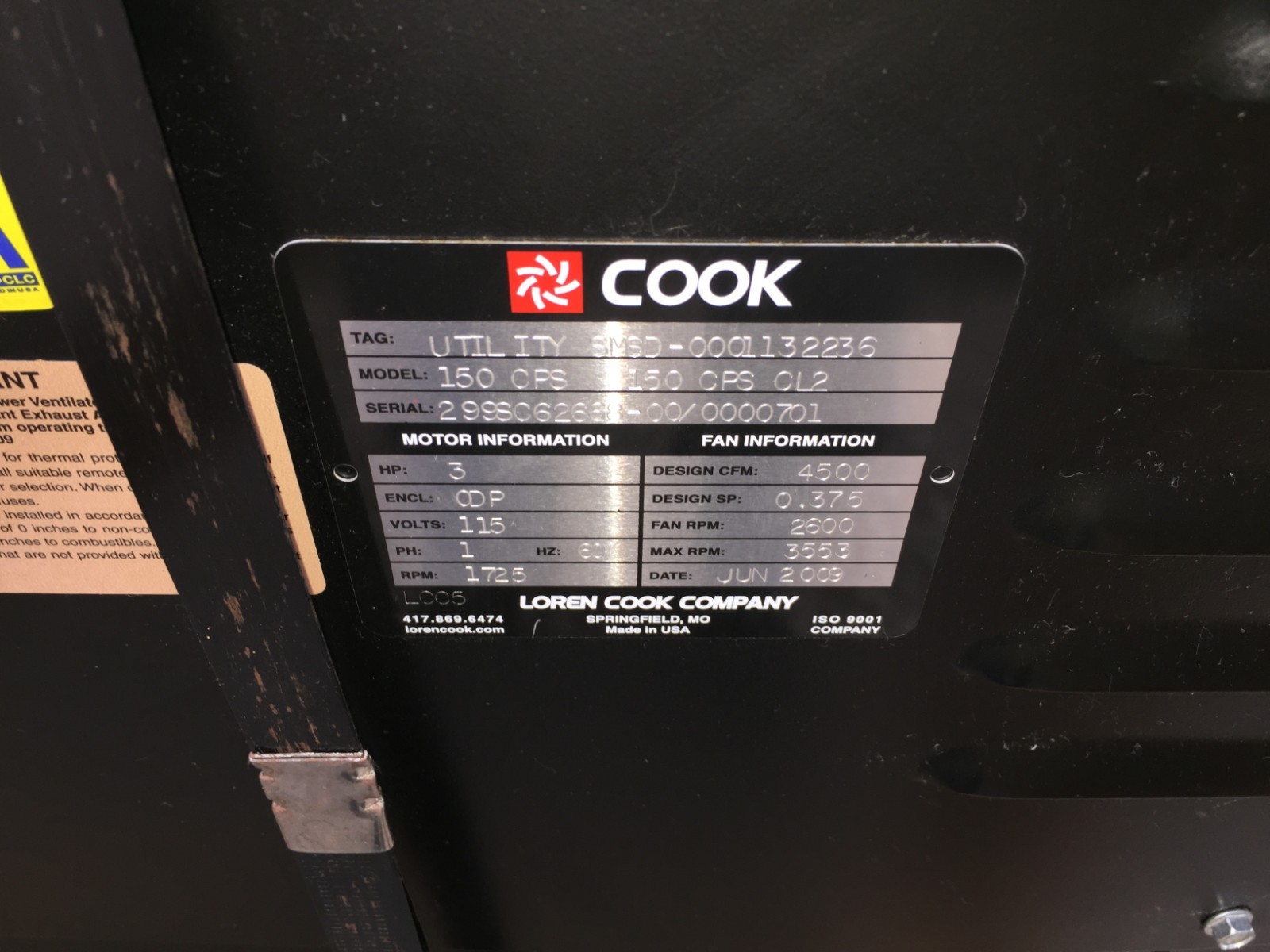 Loren Cook Co. 150 CPS CL2 Centrifugal Utility Vent Set Blower 4500CFM ...