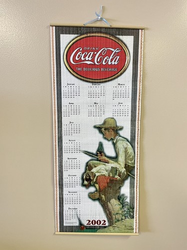 Coca-Cola Bamboo Double Sided Wall Hanging Calendar 2002/2003 12.5” X ...