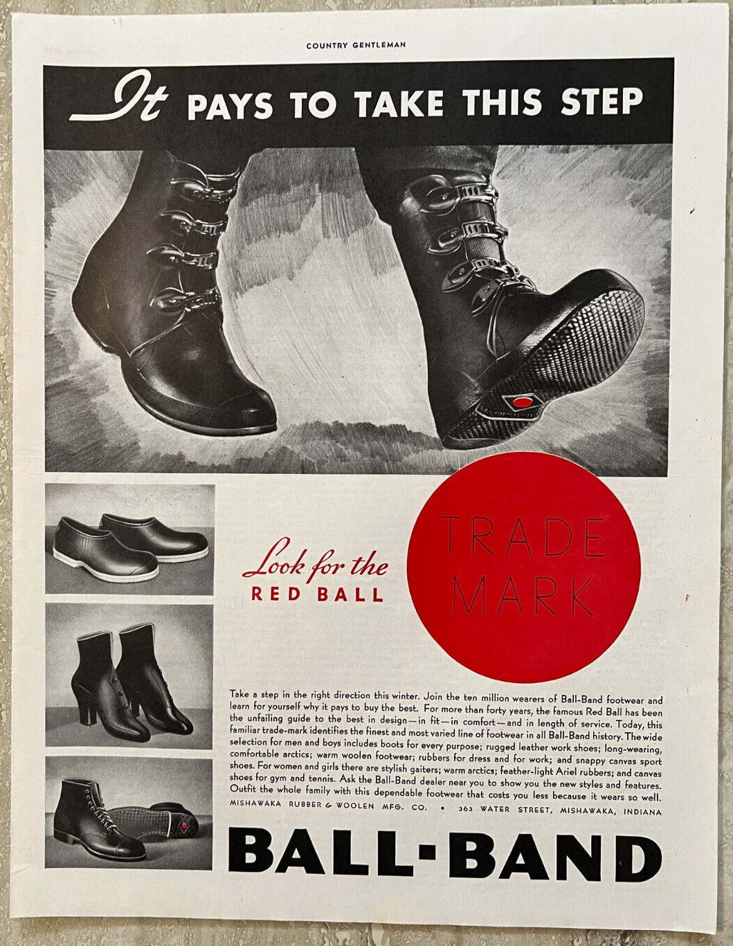 1936 Ball-Band Red Ball Boots Shoes Mishawaka Rubber & Woolen Vtg Print ...