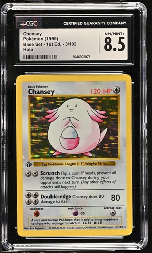 CGC 8.5 NM/Mint+ Chansey 3/102 1999 Base Set - 1st Edition Rare Holo ...