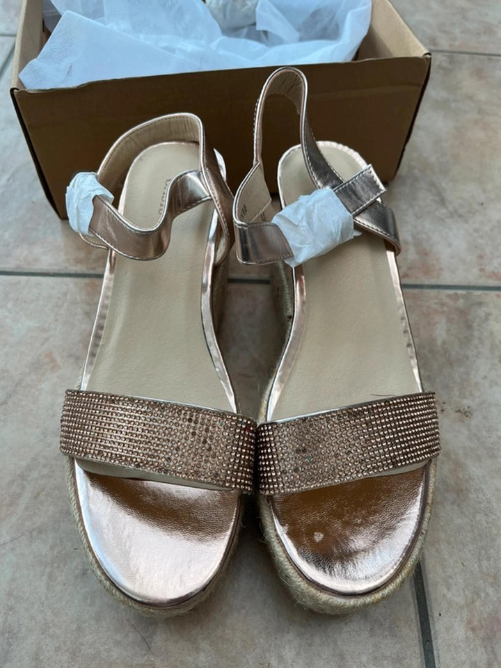 Oasis Diamante Espadrille Wedge Sandals Copper Size UK 6 / EU 39 Boxed ...