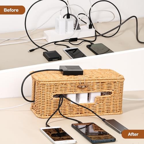 Handmade Cable Management Box,Handwoven Imitation Rattan Cord Hider ...