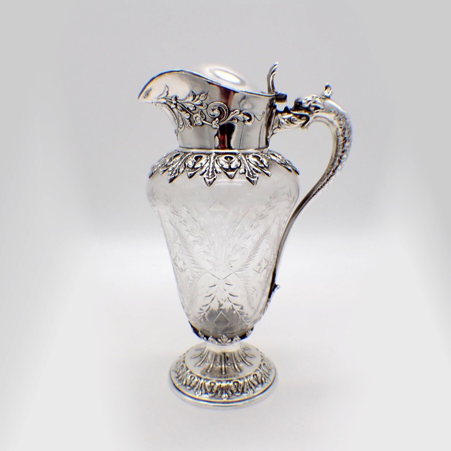 Ornate Syrup Pitcher Dolphin Handle Durgin Sterling Silver Cut Glass ...