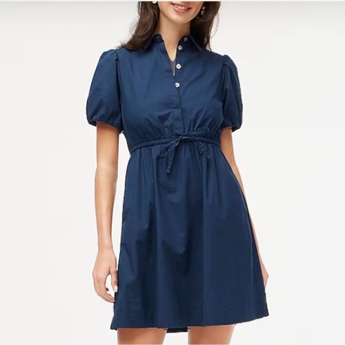 J.Crew Blue Collared short-sleeve tie-waist mini dress Size 14 | eBay