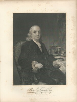 Steel Engraving, Benjamin Franklin -Signer Declaration of Independence ...