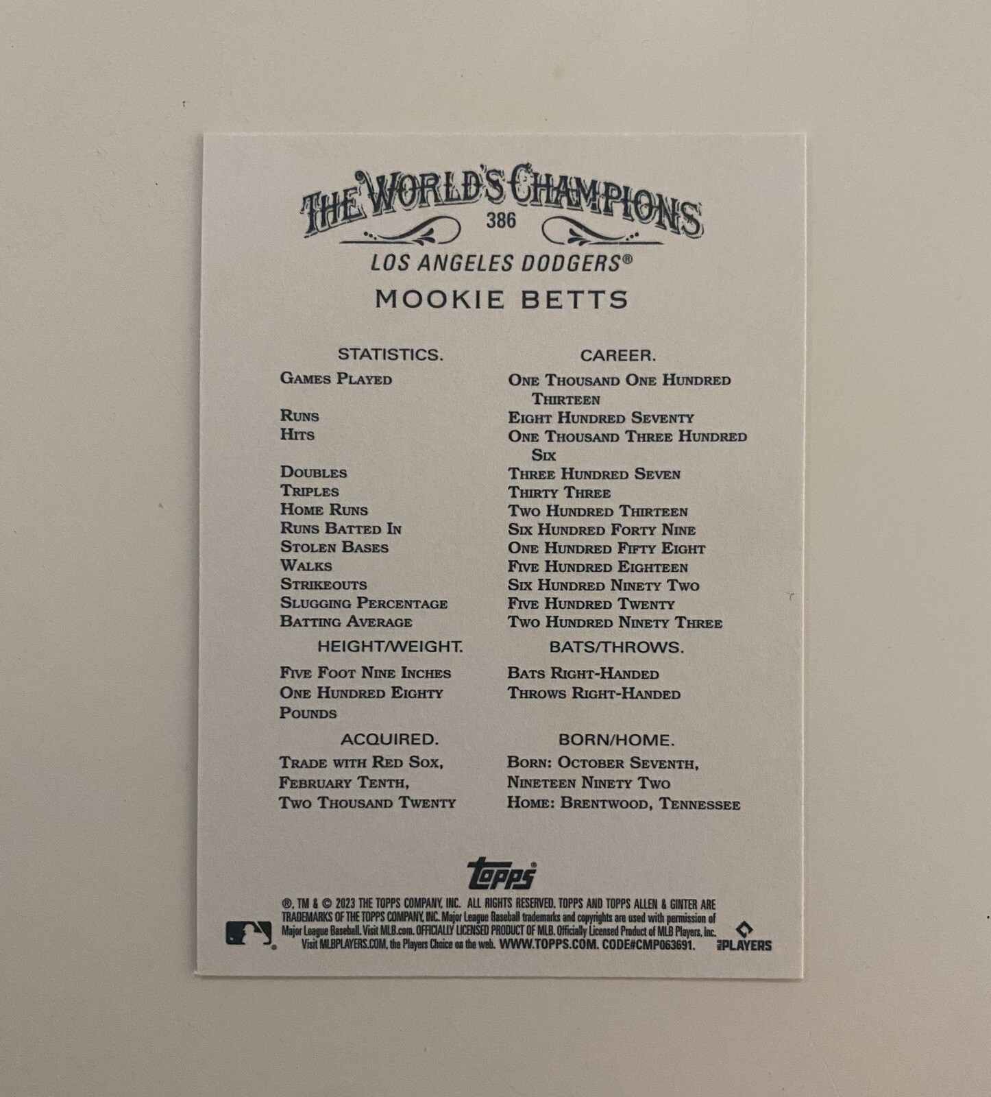 2023+Topps+Allen+%26+Ginter+-+%23386+Mookie+Betts for sale online | eBay