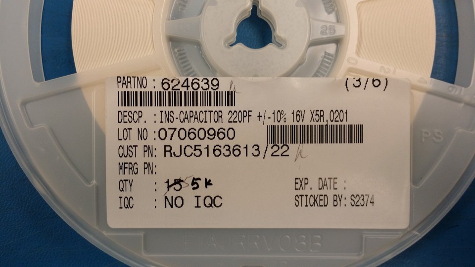 (250PC) GRM033R71C221KD01D MLCC-CAP CER 220PF 16V X7R 10% 0201(0603 ...