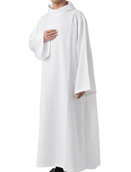white Clerical Clergy PLEATED ALB stand-up collar priest's liturgical ...