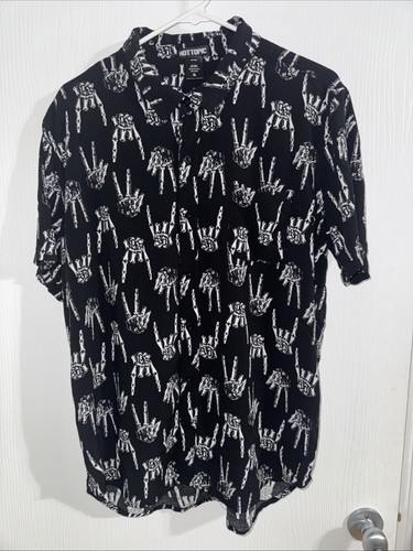 Hot Topic Shirt Men's X-Large Black Skeleton Hands Button Short Sleeve ...