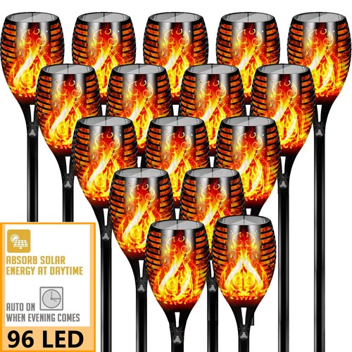 16-Pack 96 LED Solar Power Tiki Torch Flame Flickering Light Outdoor Garden Lamp | eBay