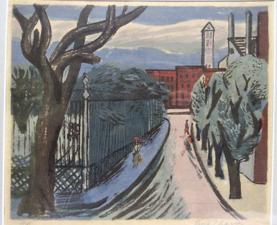 RUTH CHANEY COLOR WOODCUT STREET SCENE 1941 LIMITED ED. PRINT PENCIL ...